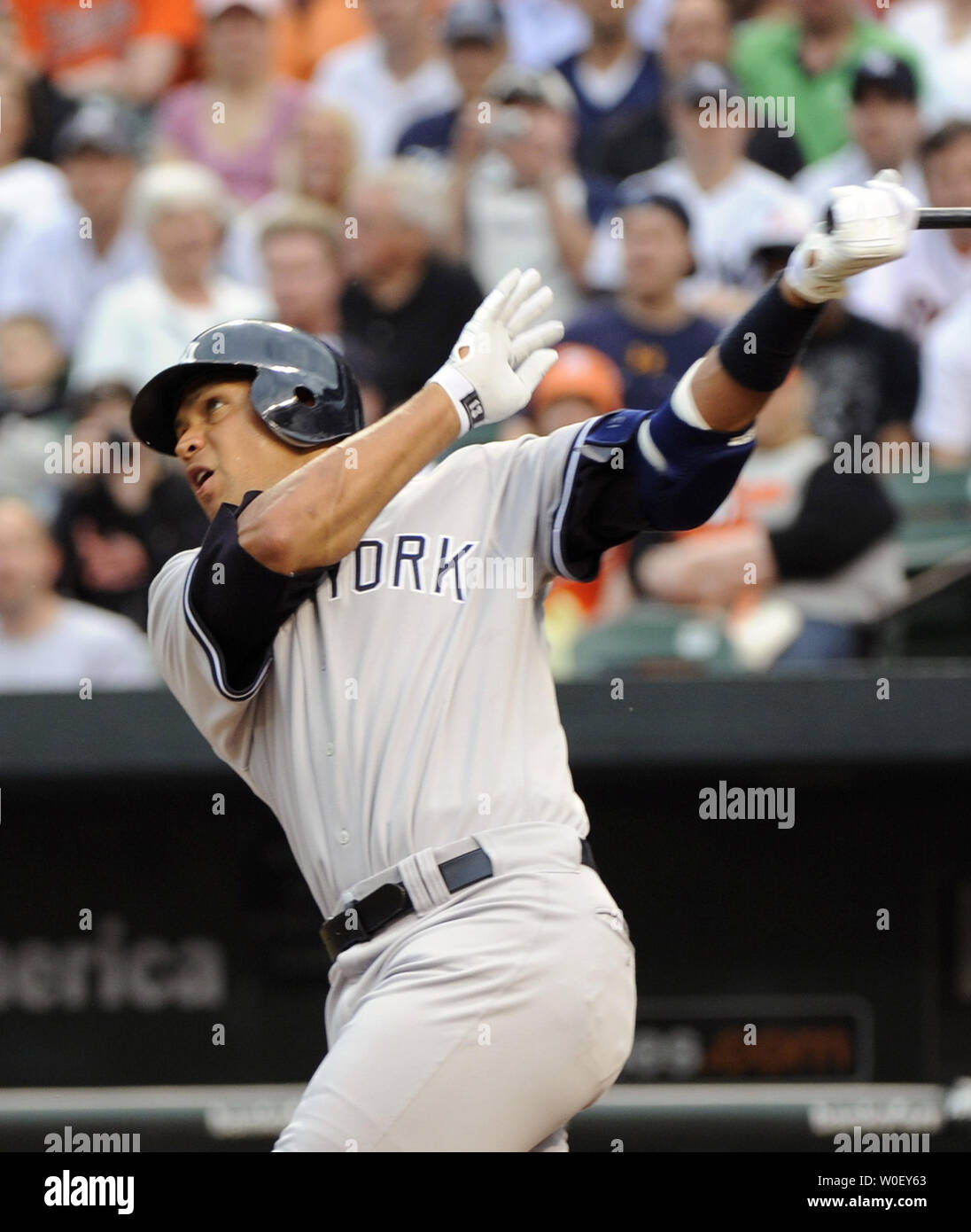 New York Yankees Alex Rodriguez watches his home run, bringing in ...