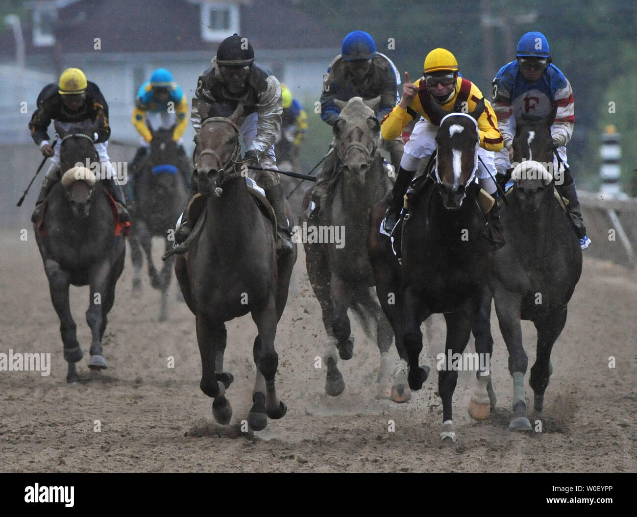 Jockey Calvin Borel riding Rachel Alexandra celebrates as he crosses ...