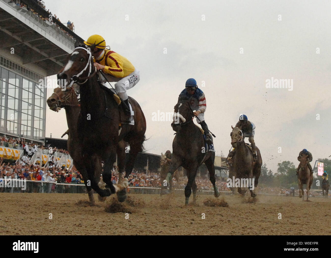 Jockey Calvin Borel riding Rachel Alexandra crosses the finish line ...