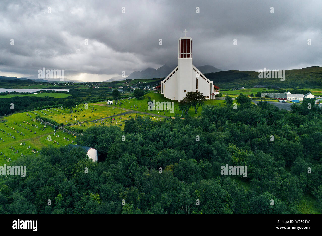 Norway, Lofoten Islands, Bostad, Borg modern church Stock Photo - Alamy