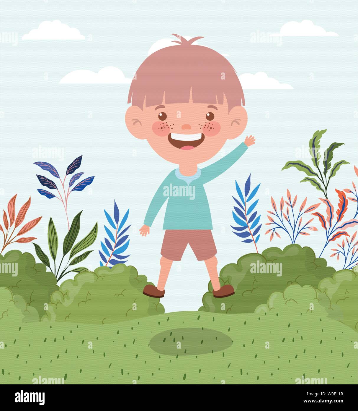 happy little boy in the landscape Stock Vector Image & Art - Alamy