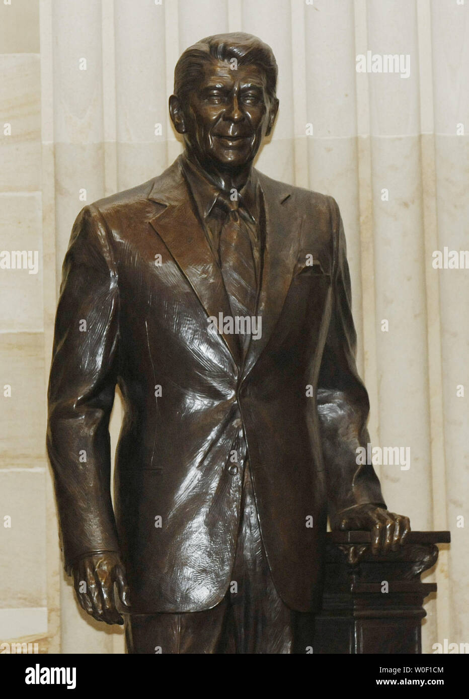 A statue of former U.S. President Ronald Reagan is seen after an ...