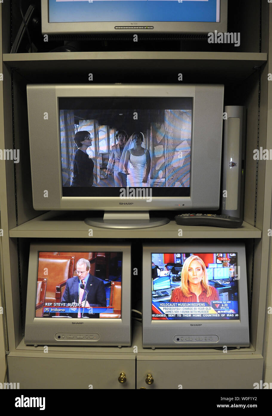 A group of televisions are seen in the House Radio and TV Gallery on ...