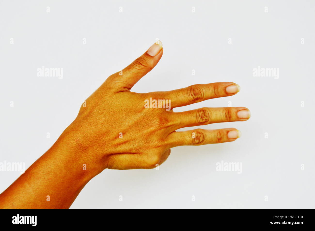 hand make four finger on white background Stock Photo - Alamy