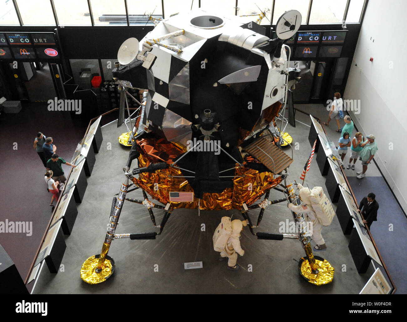 A mock-up of the Apollo Lunar Module on the moon is displayed at the ...