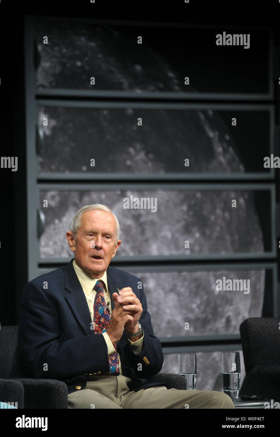 Charles Duke Jr., Lunar Module pilot of Apollo 16 speaks during a panel ...