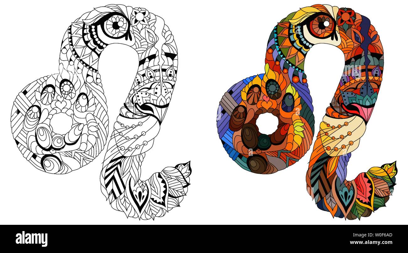 Leo zodiac sign, astrology concept art. Tattoo design. Color and ...