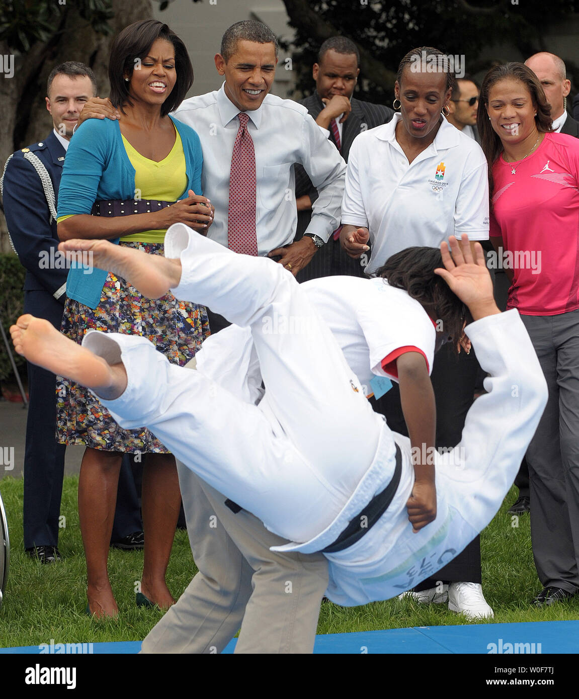 U.S. President Barack Obama and First Lady Michelle Obama watch ...