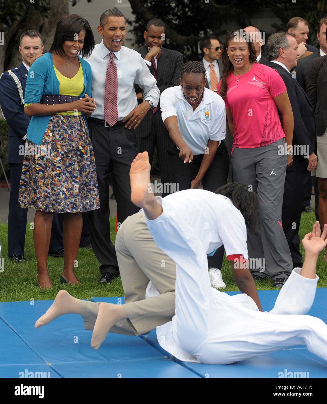 U.S. President Barack Obama and First Lady Michelle Obama watch ...