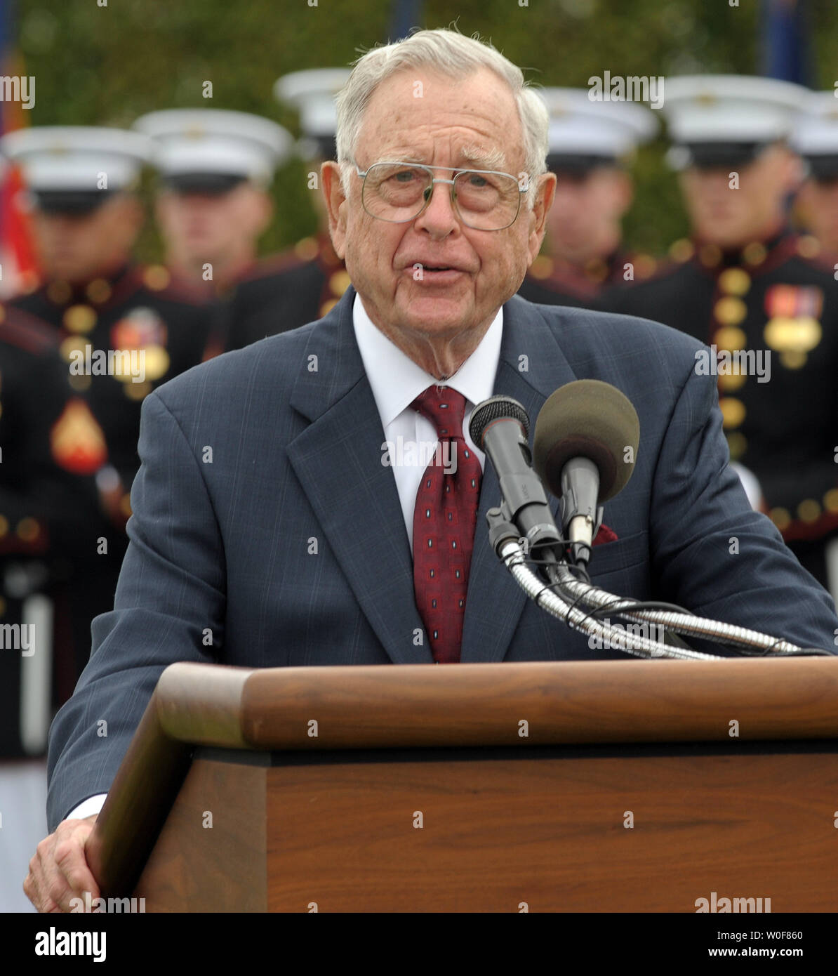 Retired Navy Adm. Jeremiah Denton, a former POW and senator, speaks ...