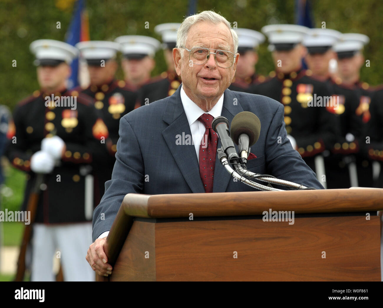 Retired Navy Adm. Jeremiah Denton, a former POW and senator, speaks ...