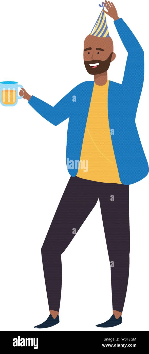 Man cartoon with hat design, happy birthday celebration decoration ...