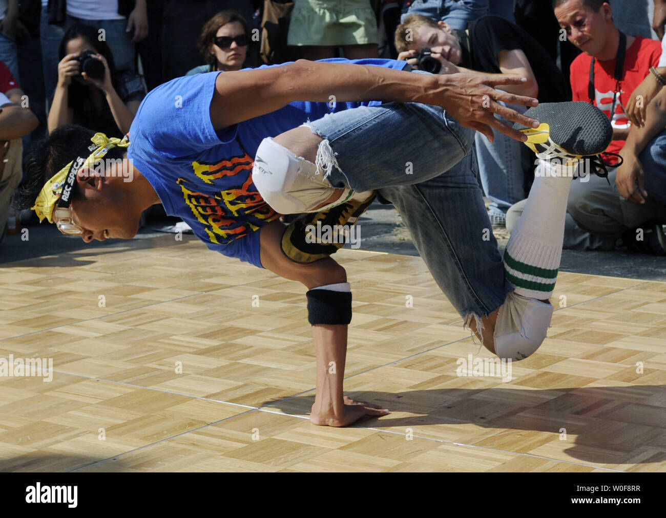 Dancers compete in a break-dance competition at the Crafty Bastards ...