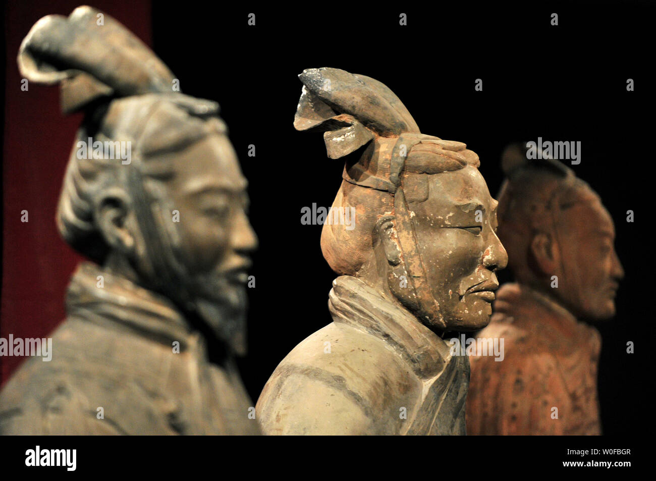 Terra cotta warriors are seen during a media preview for the exhibit ...
