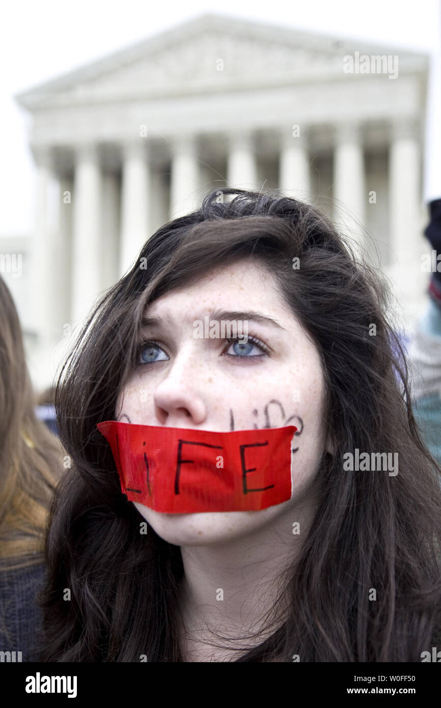 A Pro-Life protester demonstrates in front of the U.S. Supreme Court on ...
