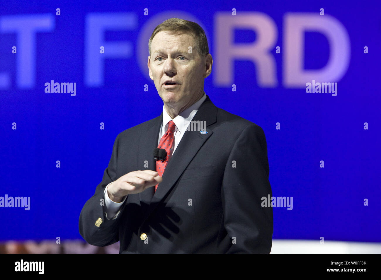 President and CEO of Ford Motor Co. Alan Mulally gives keynote remarks ...