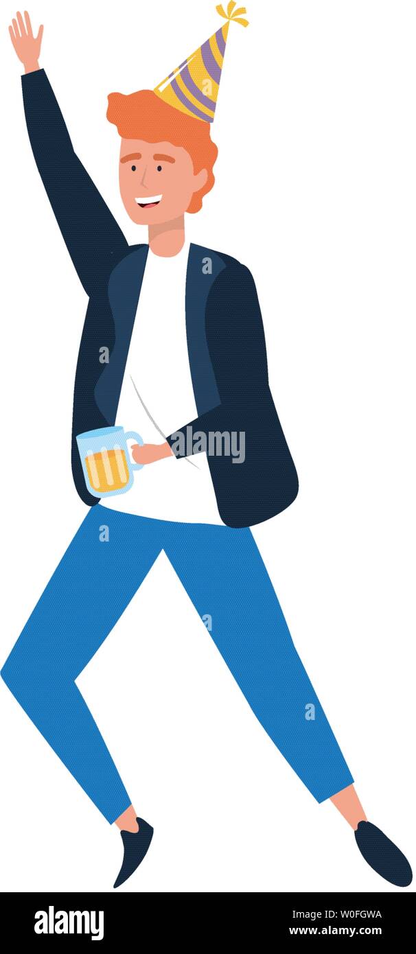 Man cartoon with hat design, happy birthday celebration decoration ...