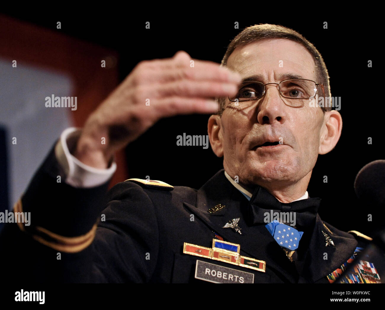 Colonel Gordon Roberts, U.S. Army, speaks after he received the Colonel ...