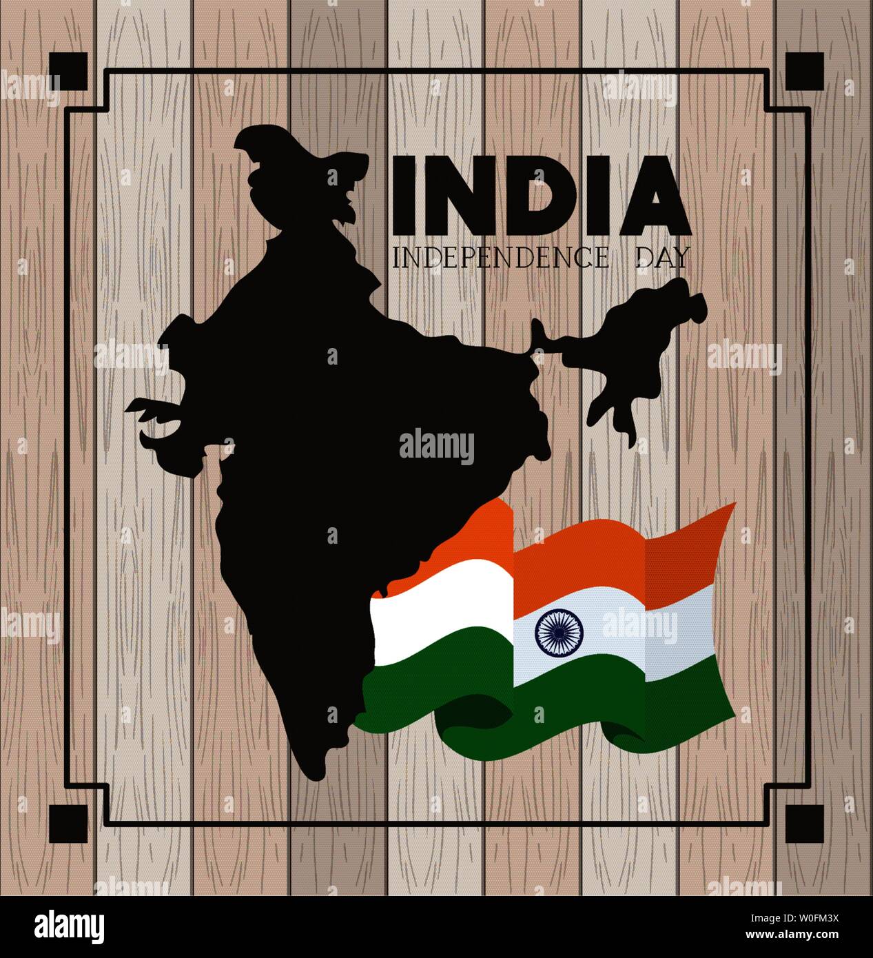 independence day indian flag and map with wooden background Stock ...