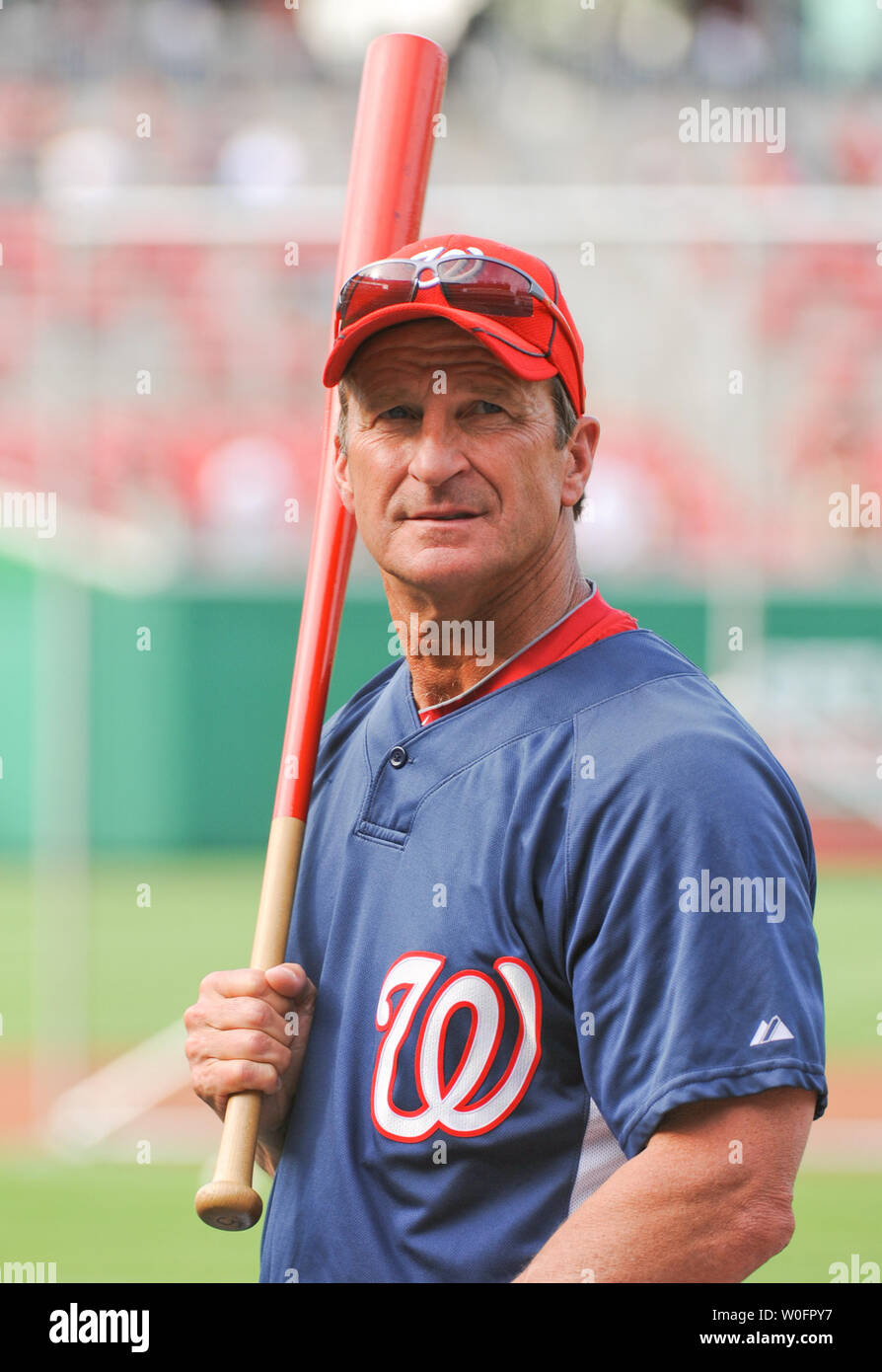 Washington Nationals Manager Jim Riggleman watches warm ups before ...