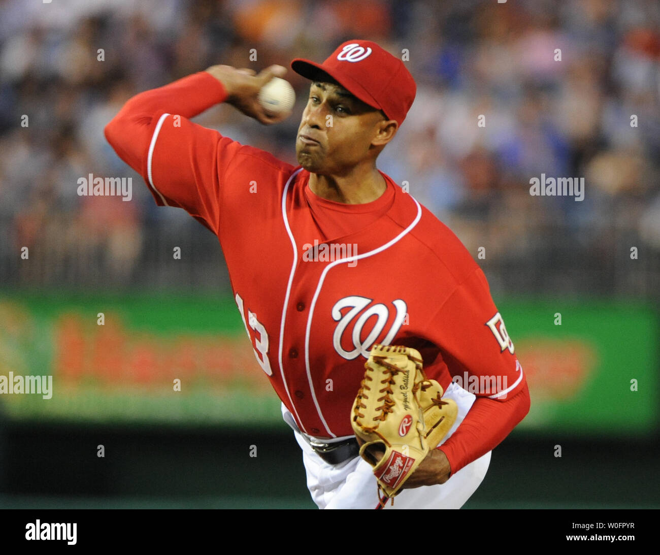 Washington Nationals pitcher Miguel Batista pitches Baltimore Orioles ...