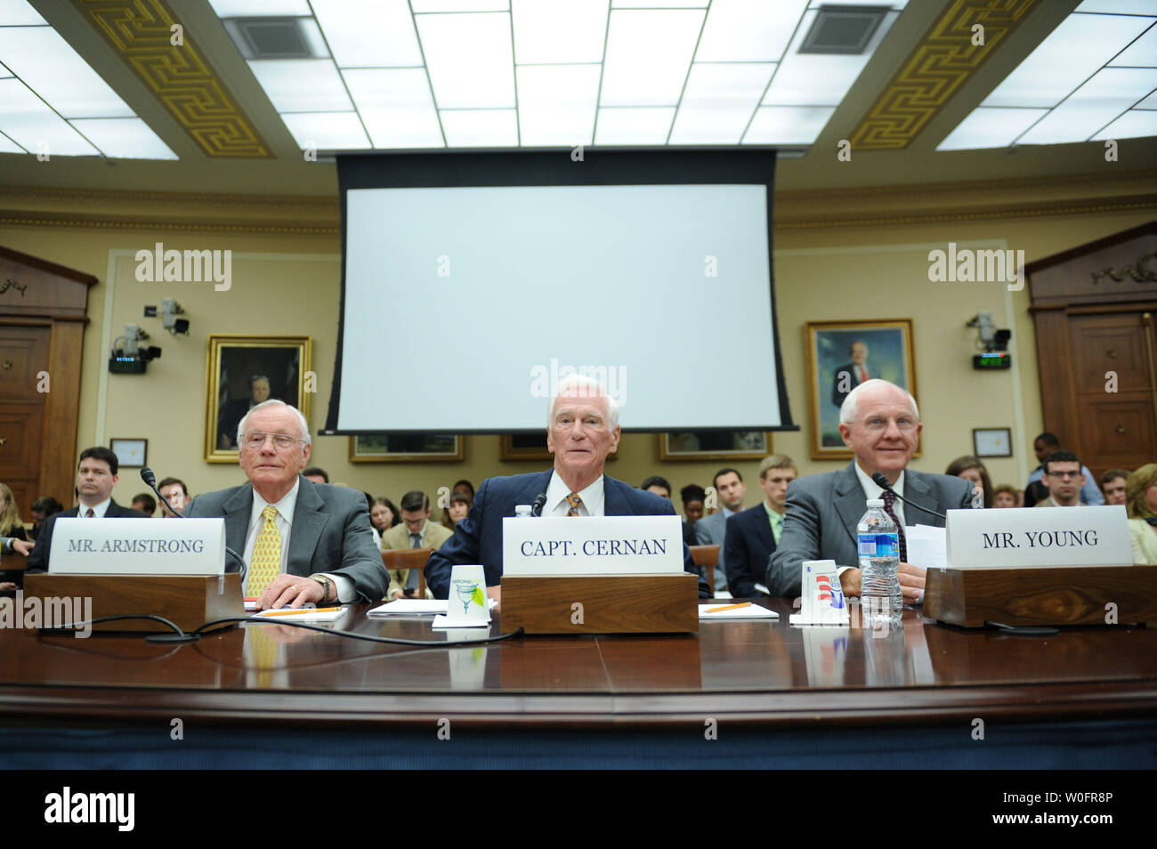 Neil Armstrong (L), NASA Commander of Apollo 11, Eugene Cernan, (C ...