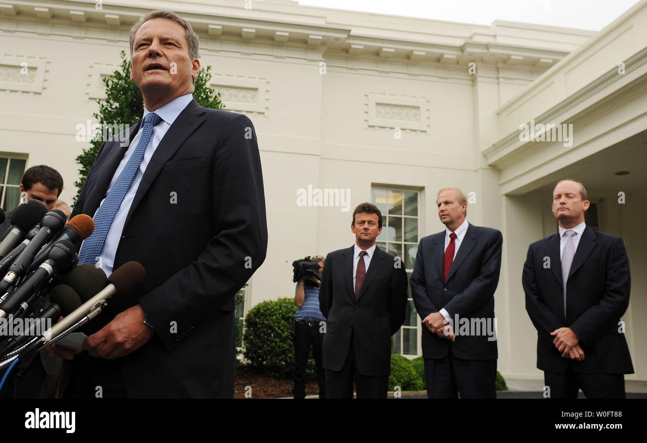 Carl-Henric Svanberg, BP Chairman, speaks to the media following his ...
