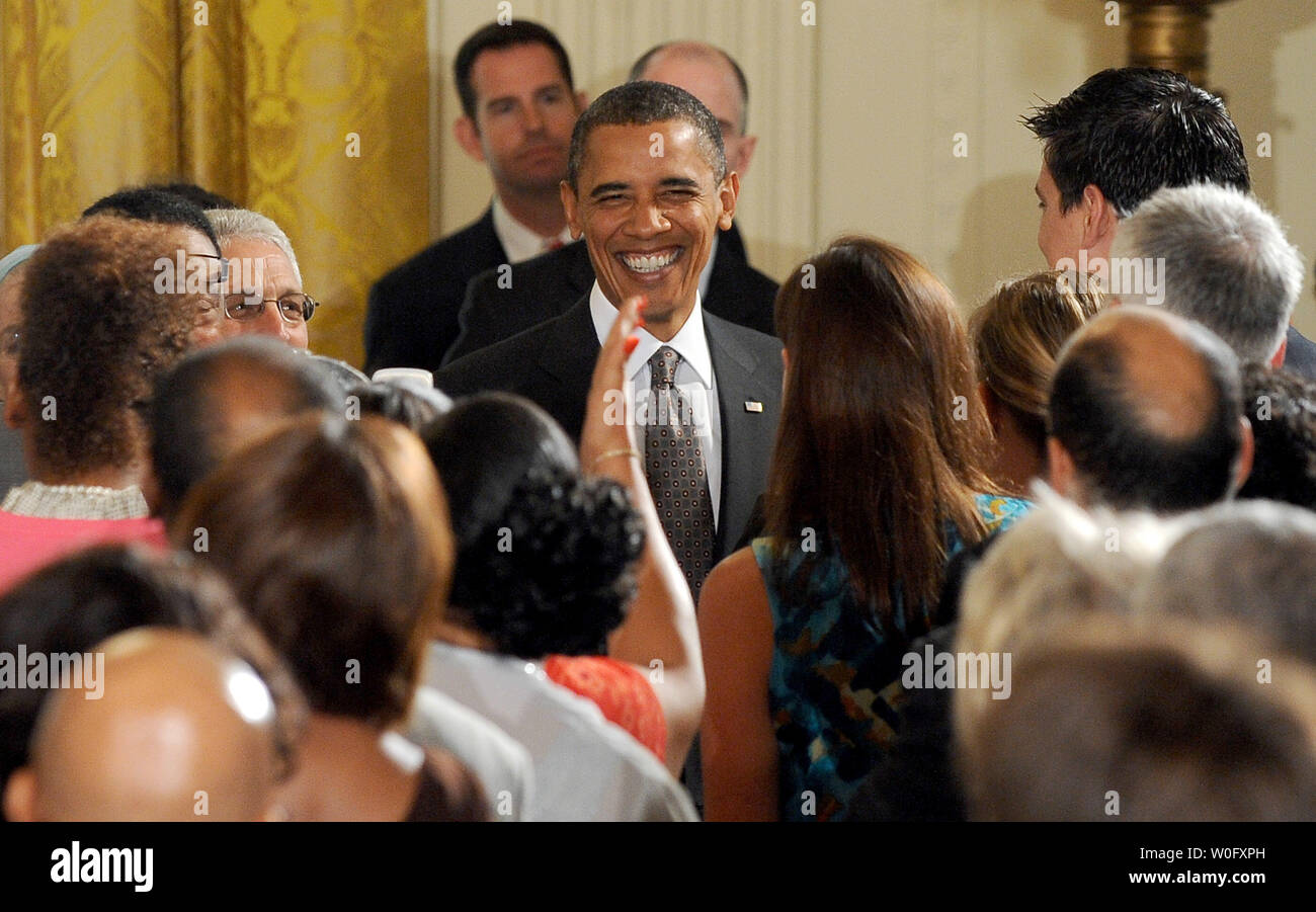 Guests sing Happy Birthday to U.S. President Barack Obama as he departs ...