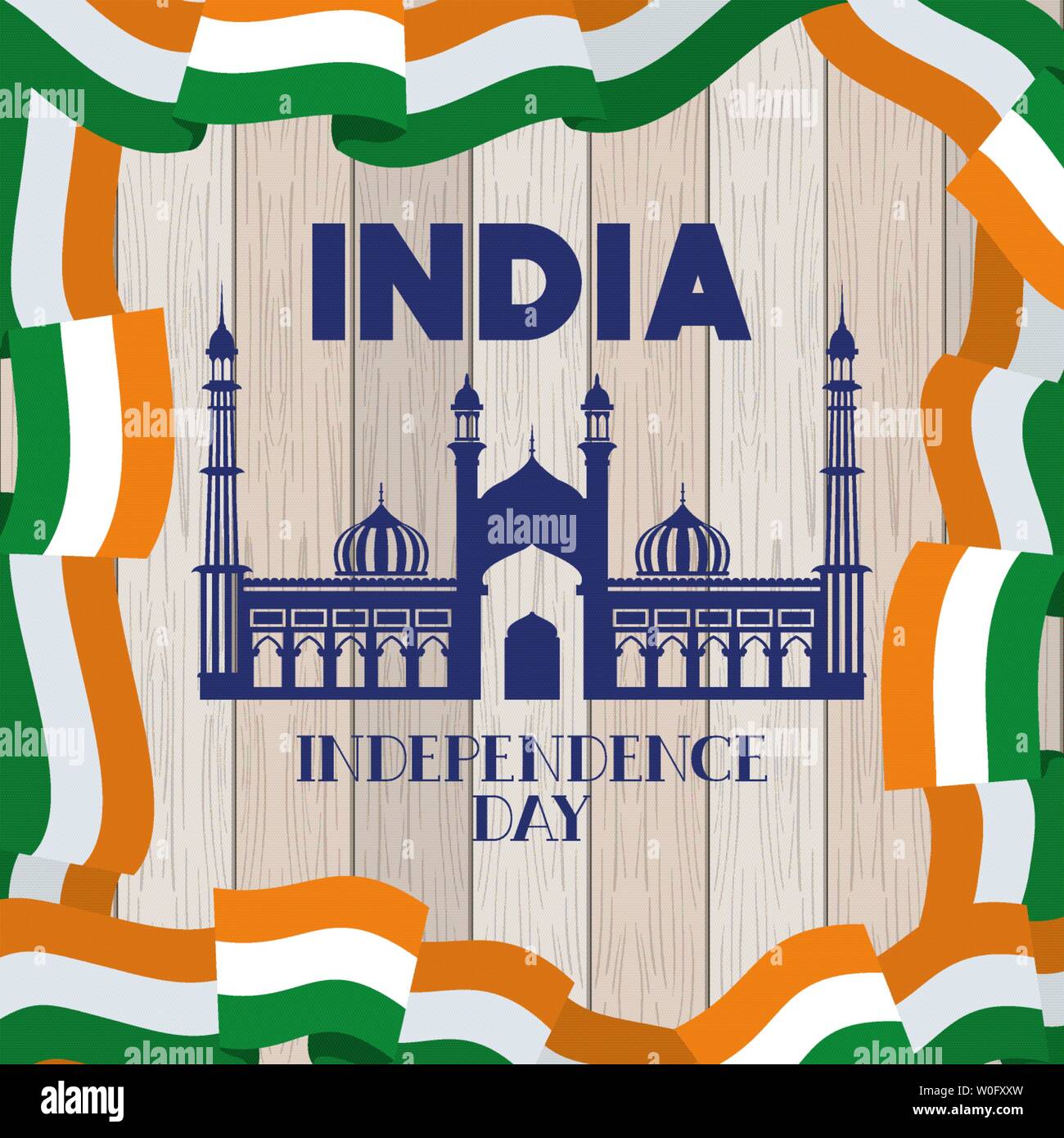 indian jama masjid temple with flag in wooden background Stock Vector ...