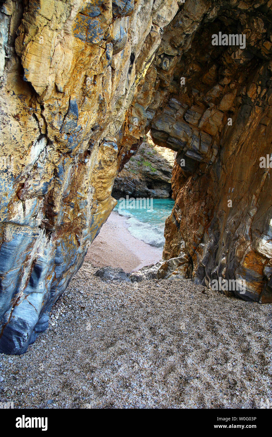 natural roch arch on the beach, Greece, Europe Stock Photo - Alamy