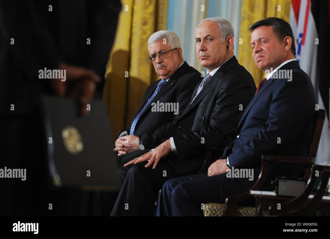 (L to R) Palestinian Authority President Mahmoud Abbas, Prime Minister ...