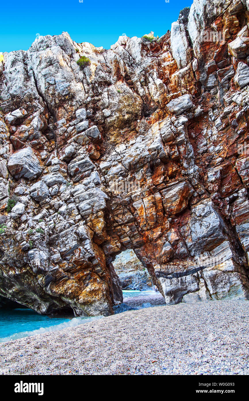 natural roch arch on the beach, Greece, Europe Stock Photo - Alamy