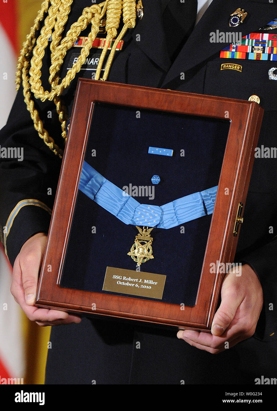 The Medal of Honor for Staff Sergeant Robert J. Miller is seen during a ...
