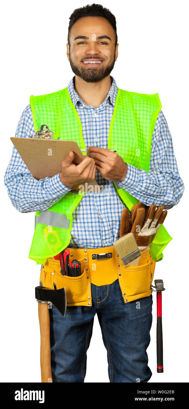 Construction worker isolated on white Stock Photo - Alamy