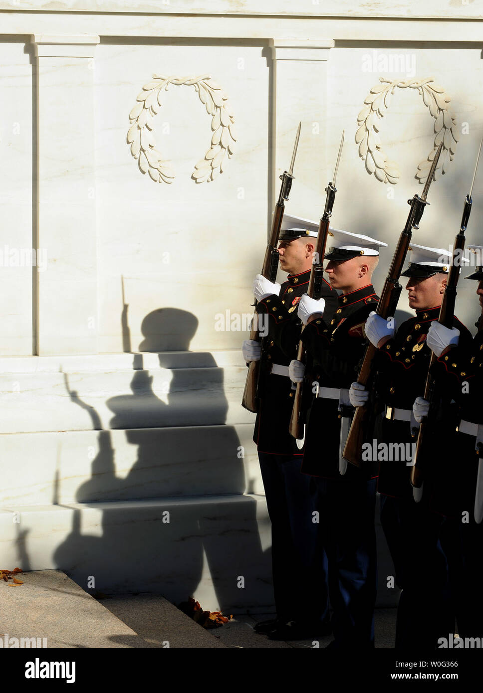 U.S. Marine Corps Honor Guards participate in a wreath laying ceremony ...