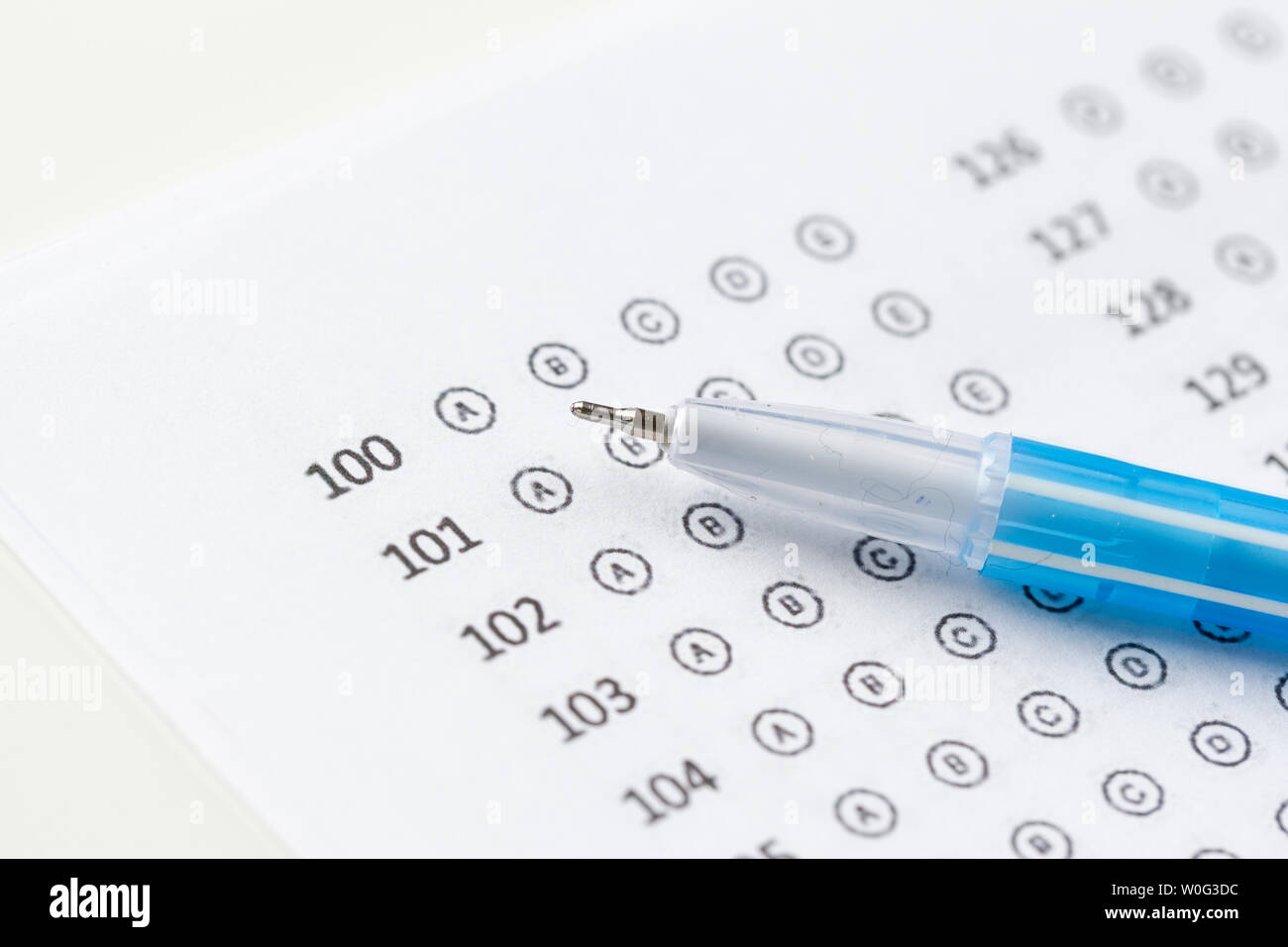 Test score sheet with answers Stock Photo - Alamy