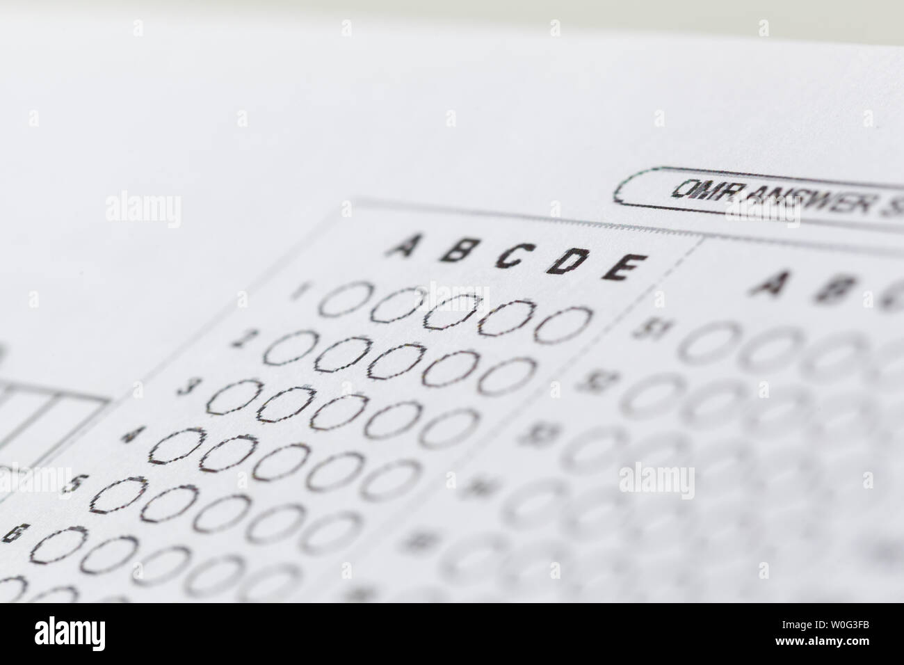 Test score sheet with answers Stock Photo - Alamy