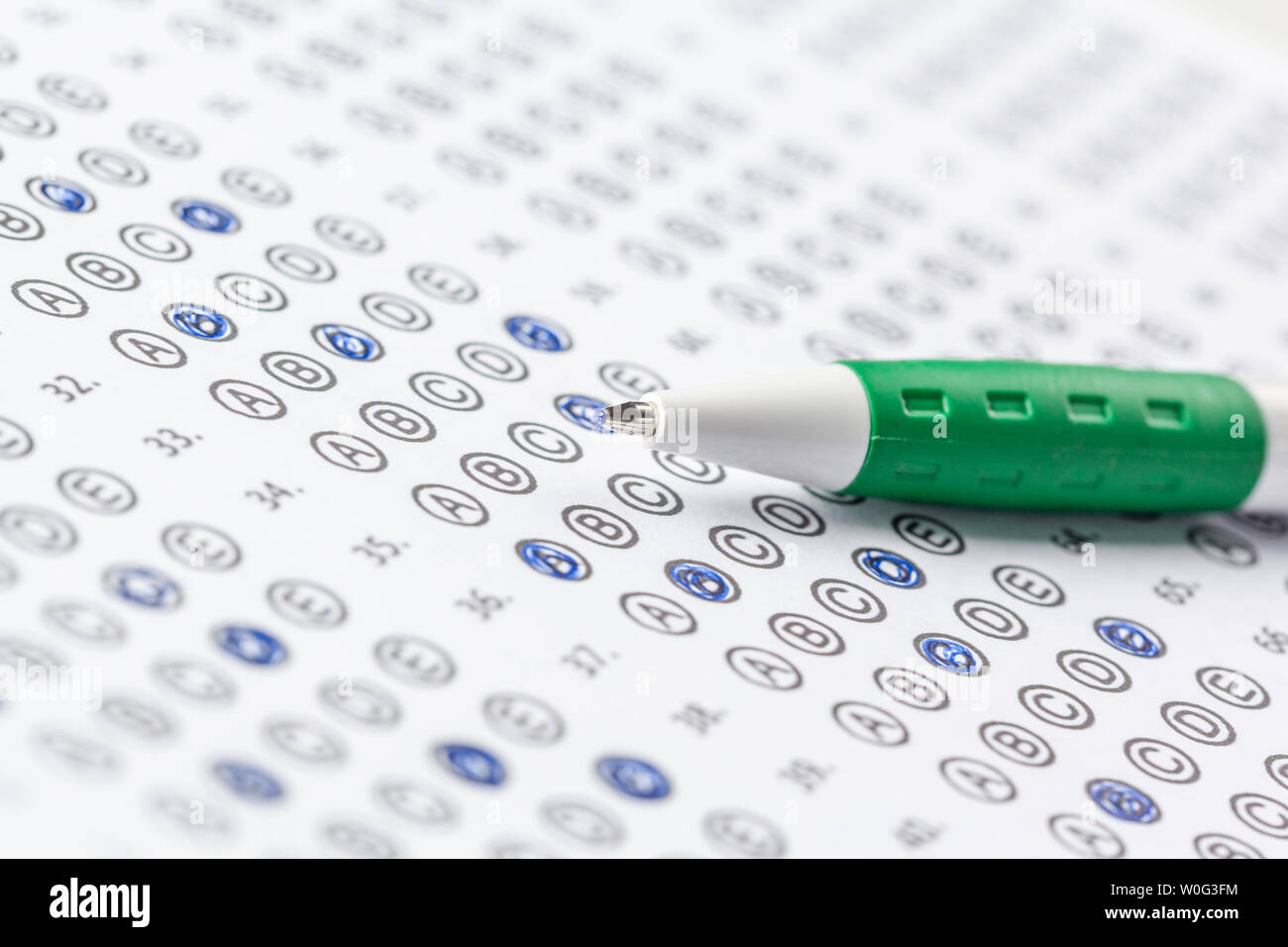 Test score sheet with answers Stock Photo - Alamy