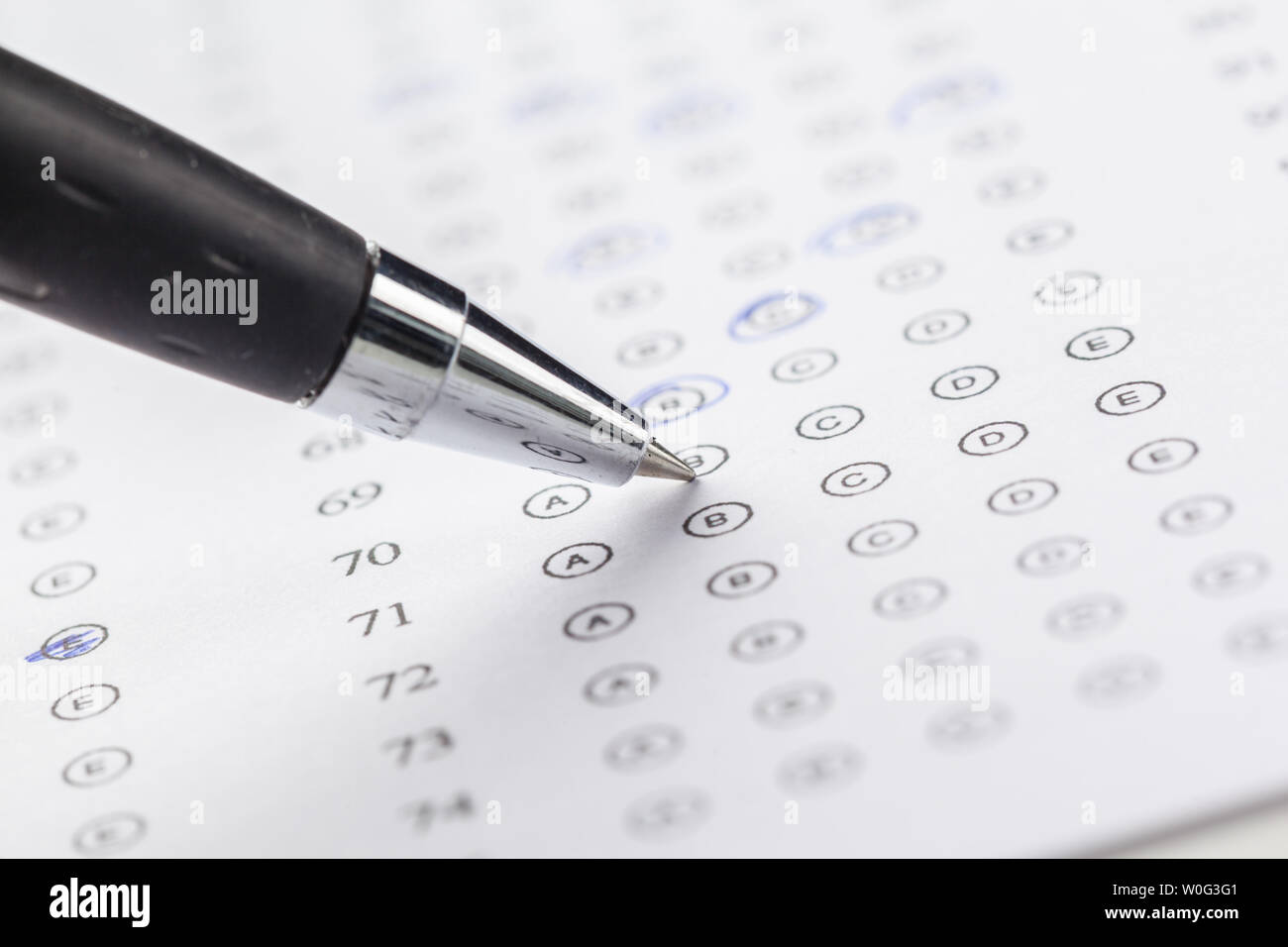 Test score sheet with answers Stock Photo - Alamy
