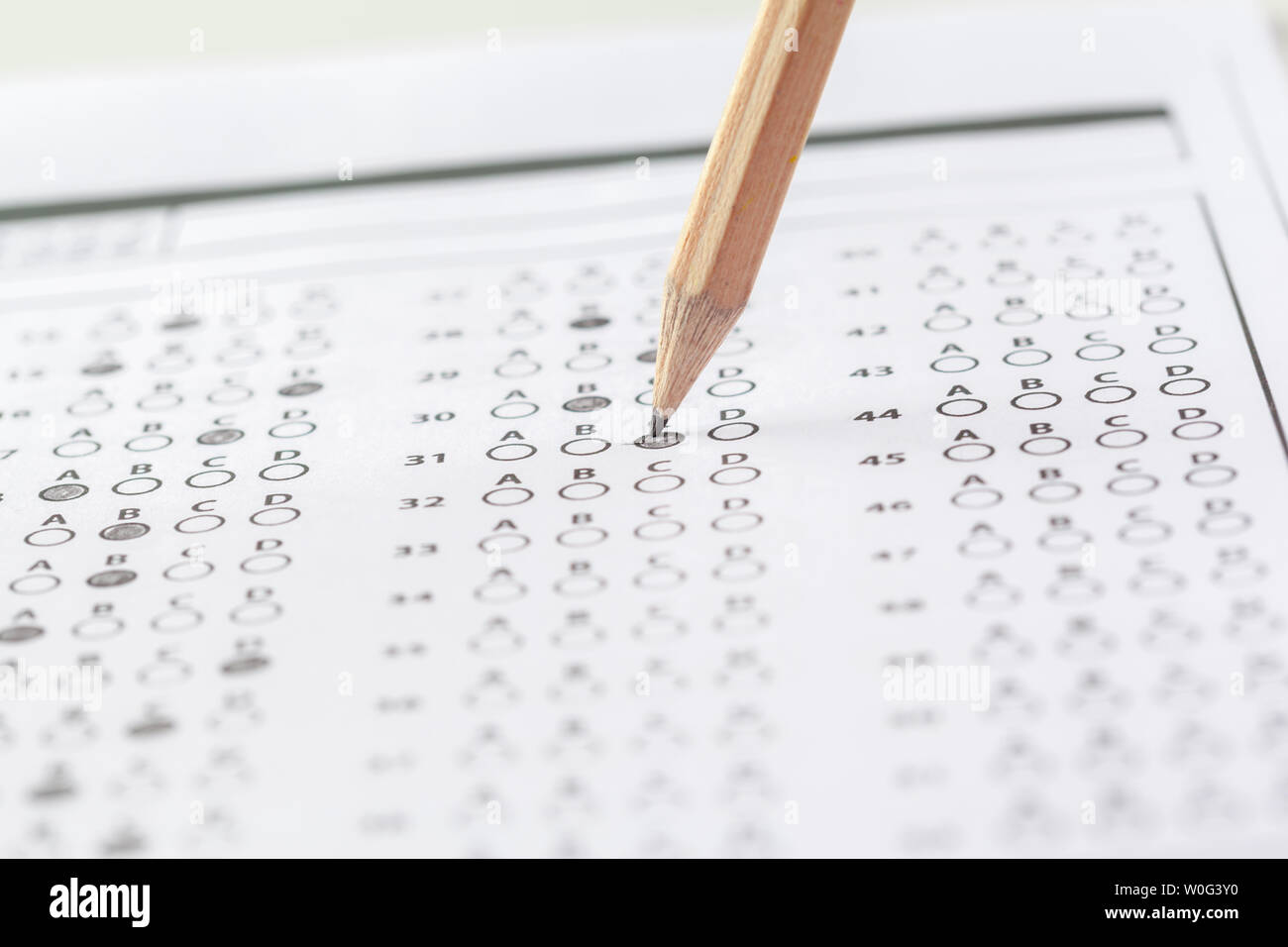 Test score sheet with answers Stock Photo - Alamy
