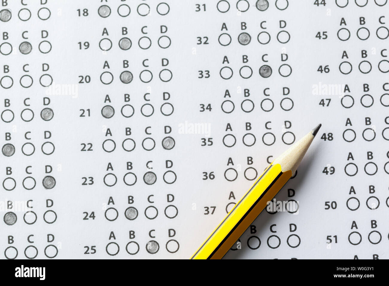 Test score sheet with answers Stock Photo - Alamy