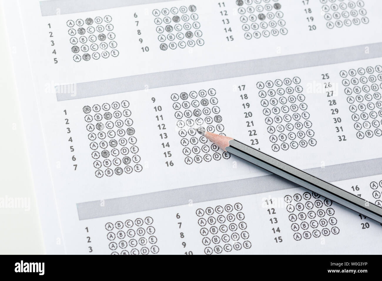 Test score sheet with answers Stock Photo - Alamy