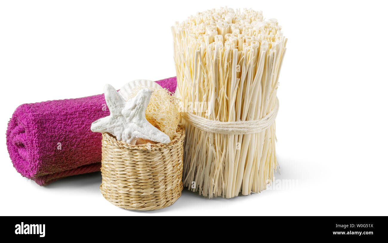 Spa bath shower items isolated on white background Stock Photo - Alamy