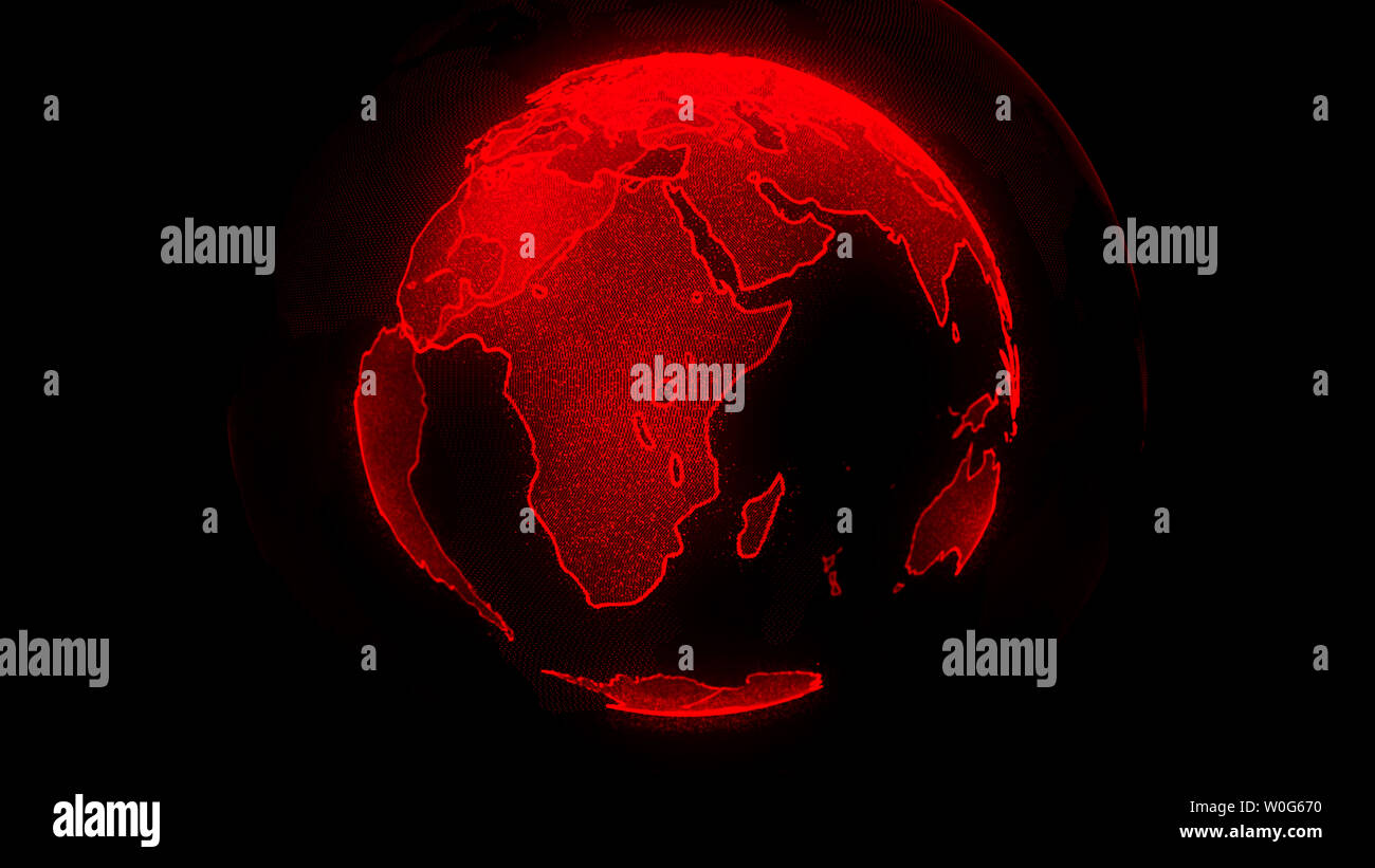 Digital red planet of Earth. Globe with shining continents. 3D ...
