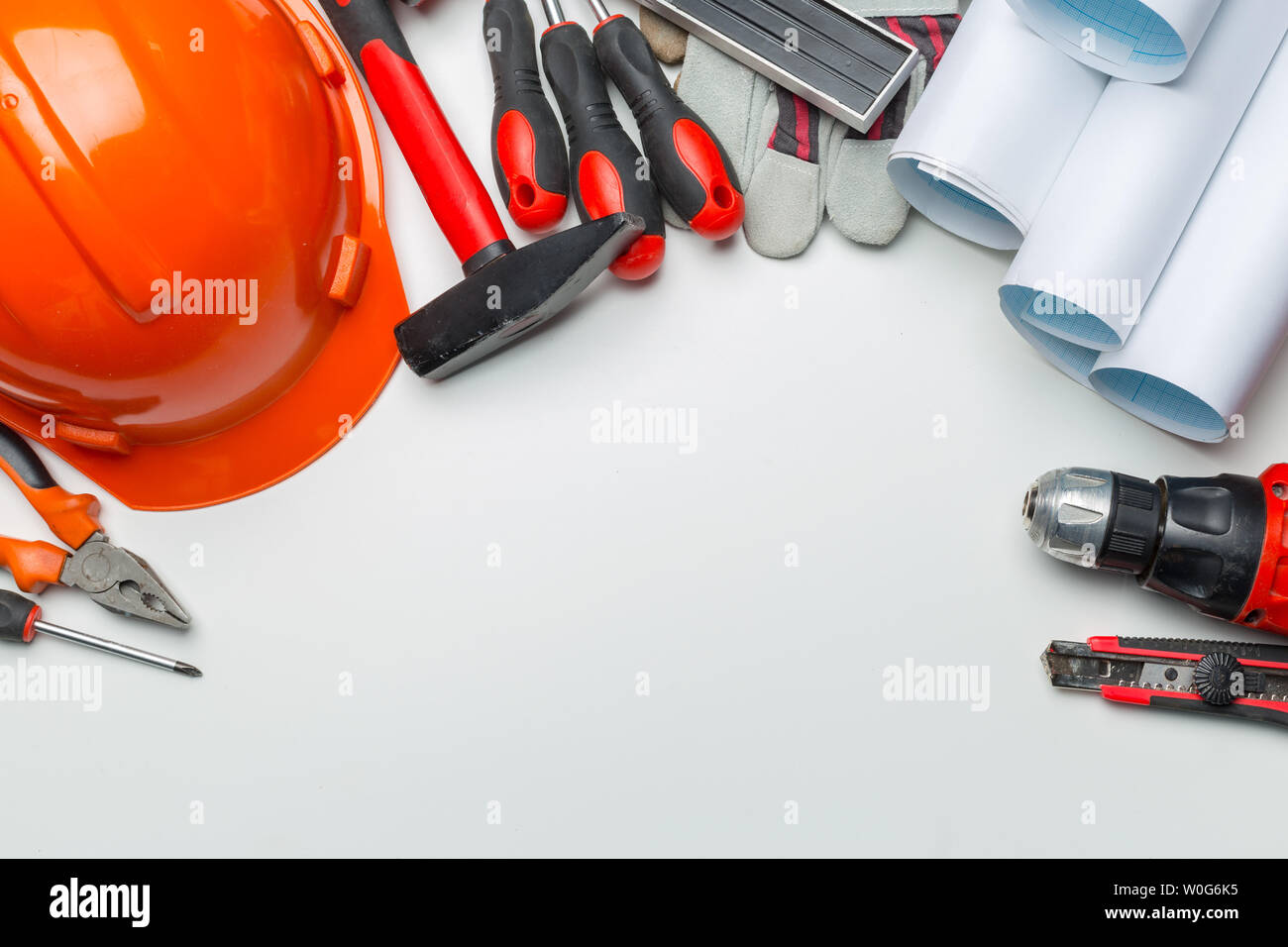 Many Tools on white background Stock Photo - Alamy