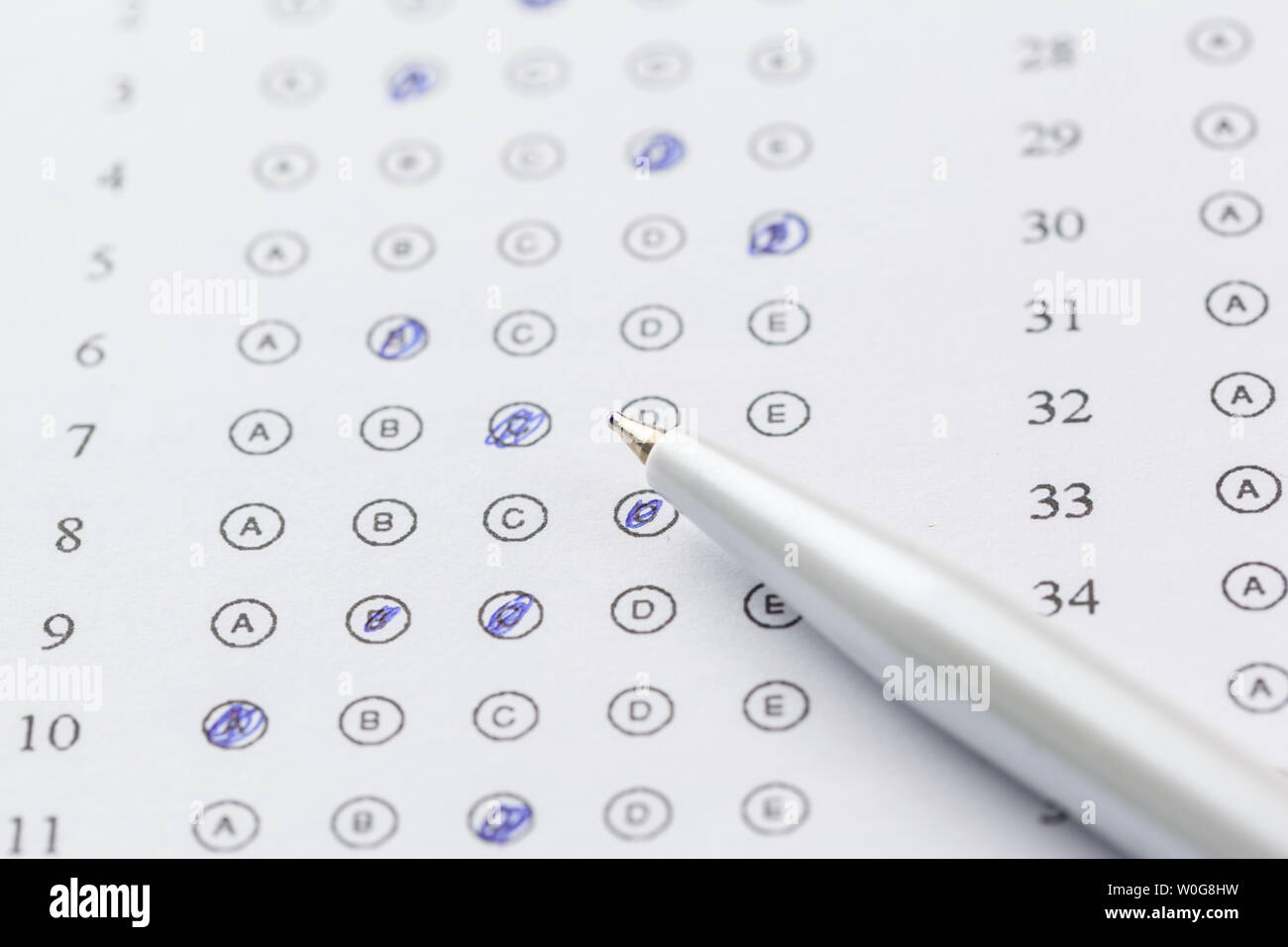 Test score sheet with answers Stock Photo - Alamy