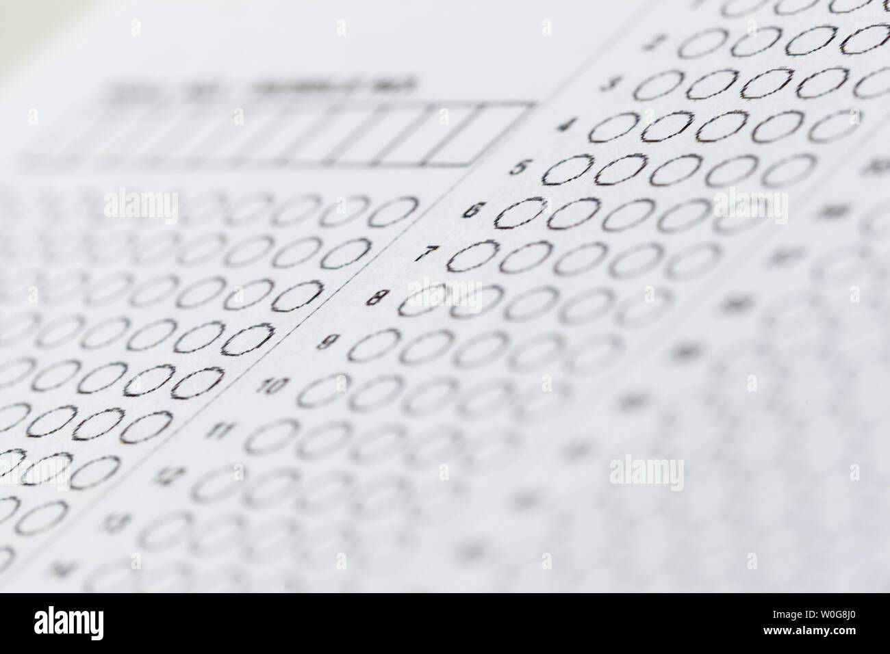 Test score sheet with answers Stock Photo - Alamy