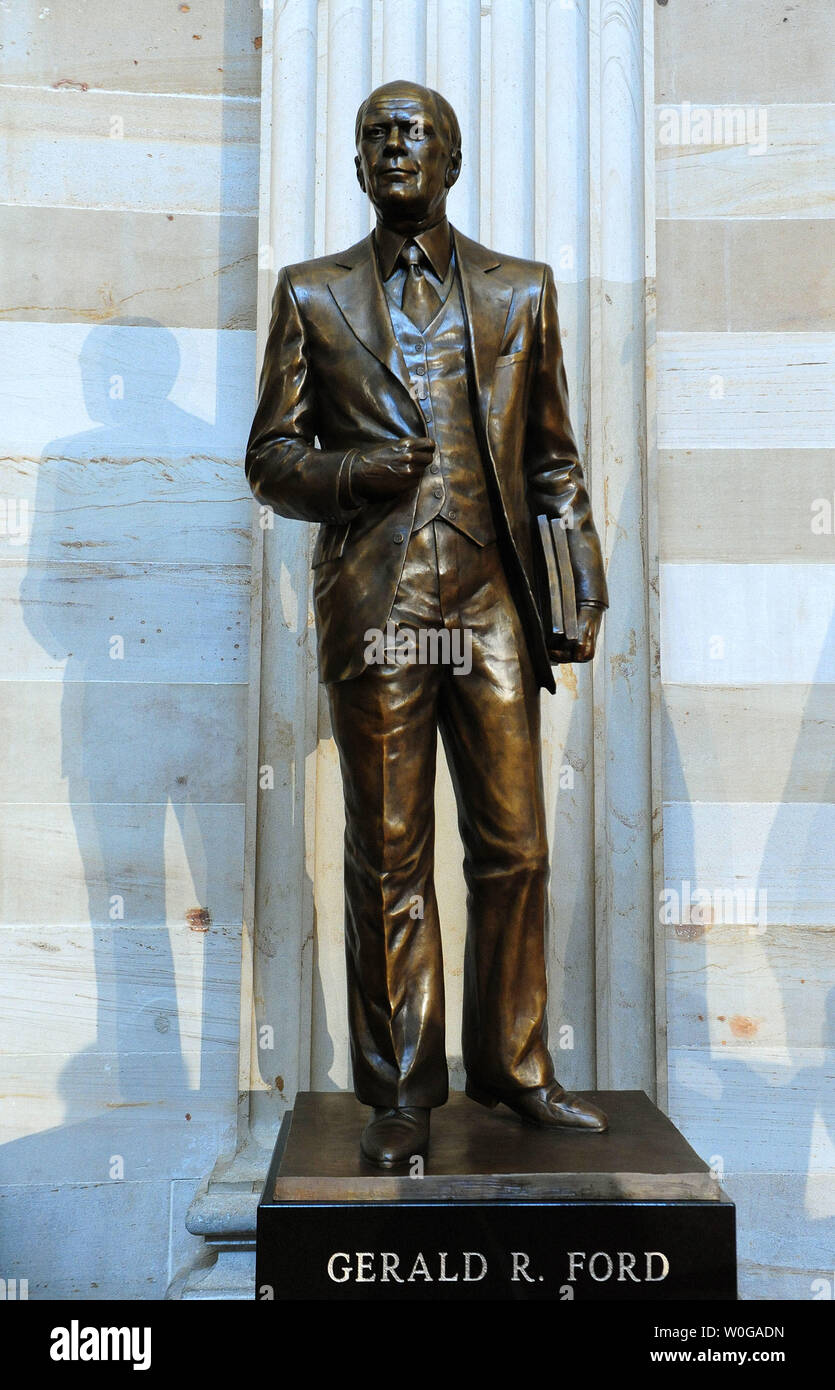 A statue of the late former President Gerald R. Ford is unveiled in the ...