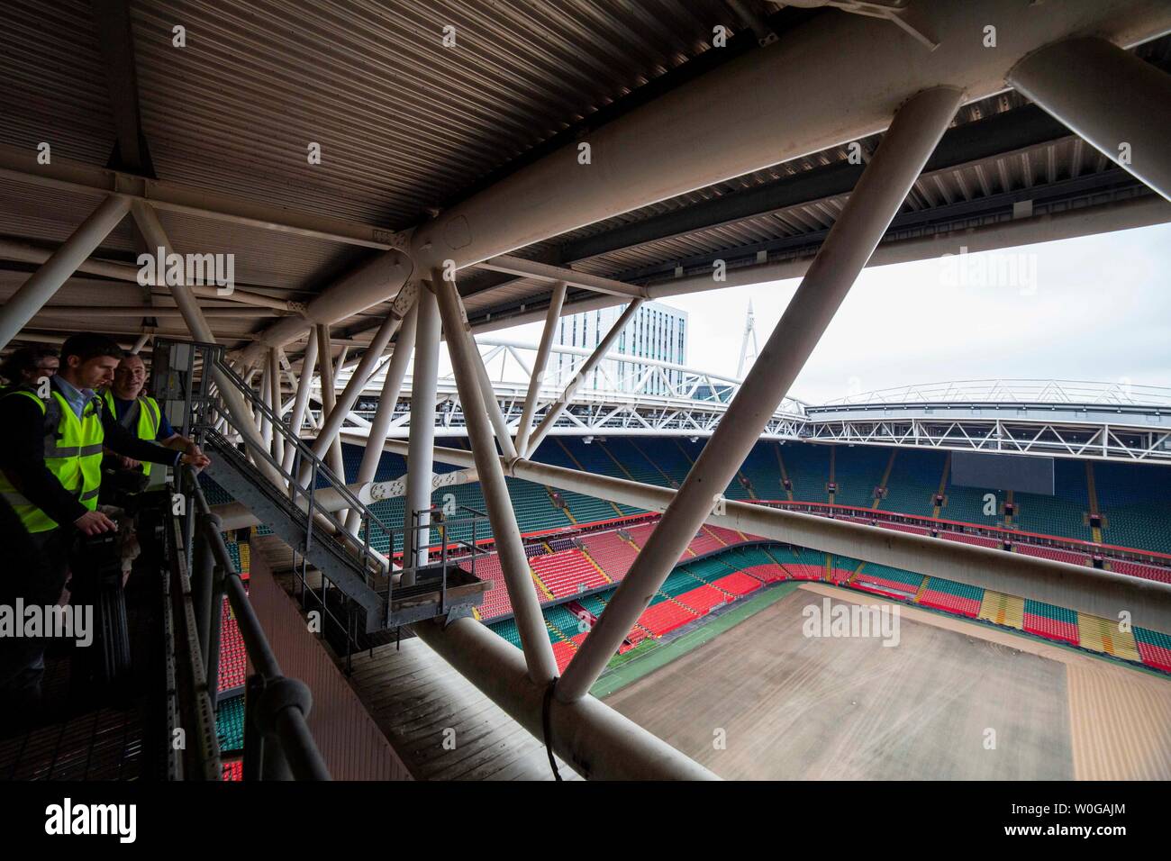 General view of the Principality Stadium from an elevated walkway ...