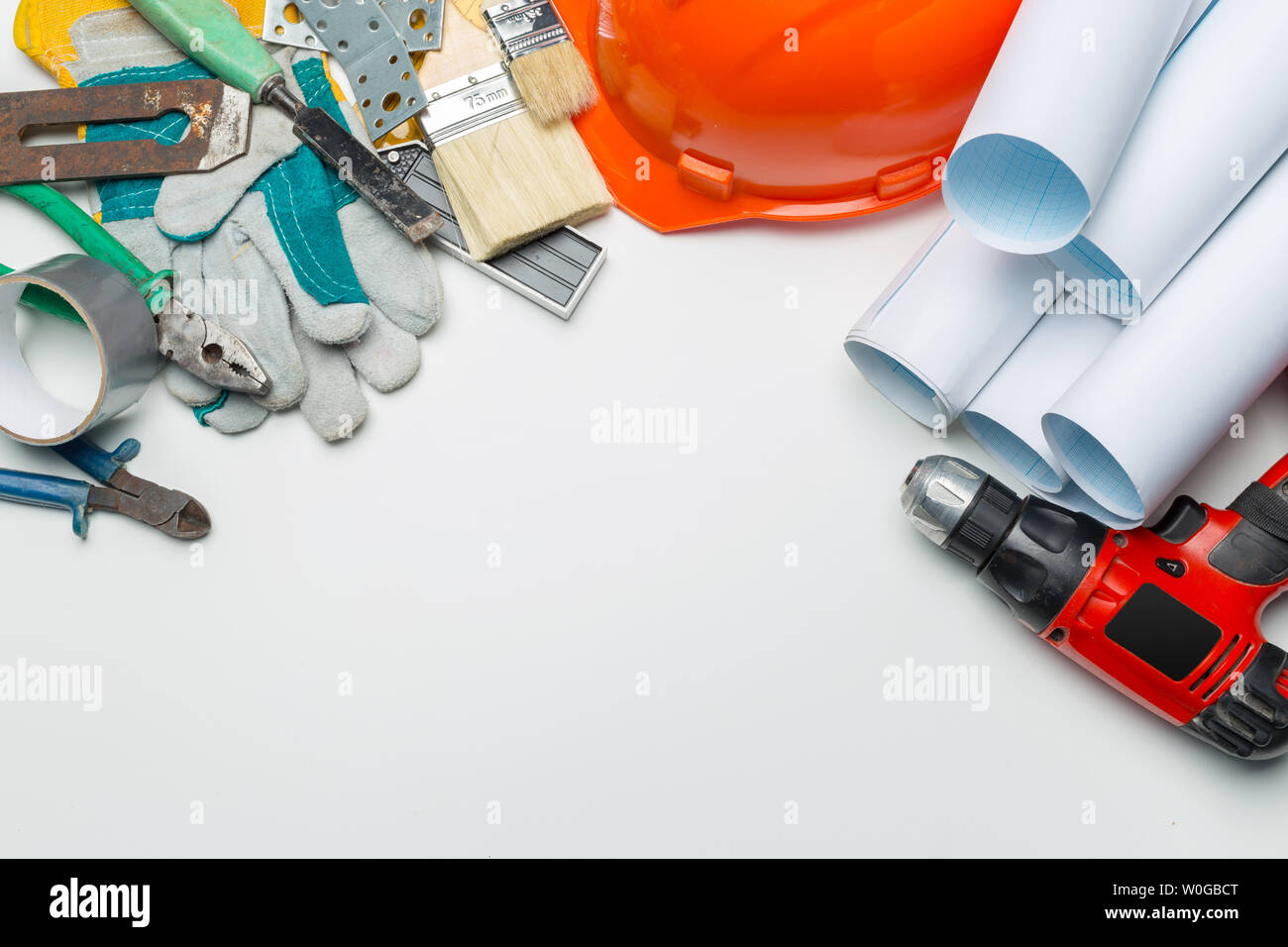 Many Tools on white background Stock Photo - Alamy